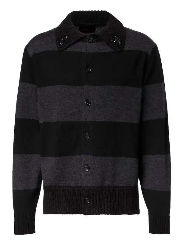 Simone Rocha Embellished Striped Wool Cardigan - Black
