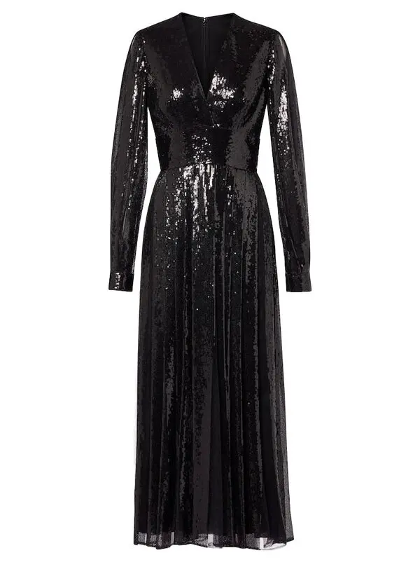 Elie Saab Sequined Tulle Maxi Dress - Black