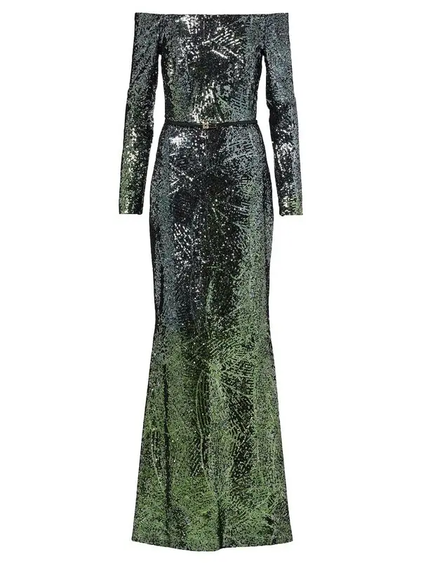 Elie Saab Ombré Sequined Silk-blend Gown - Green