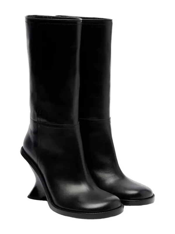 Dries Van Noten Leather Wedge Knee-high Boots - Black