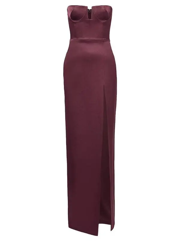 Alex Perry Crêpe Satin Bustier Gown - Burgundy
