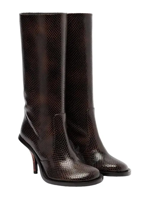 Dries Van Noten Snake-effect Leather Knee-high Boots - Brown