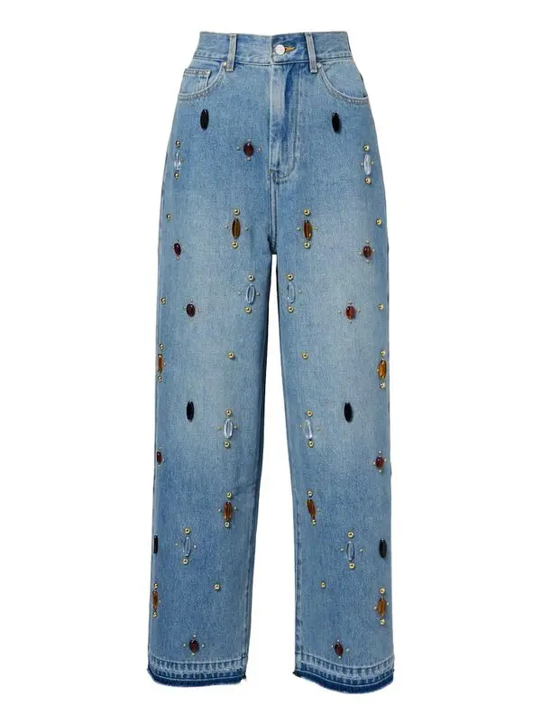 XU ZHI Embellished High-rise Wide-leg Jeans - Blue