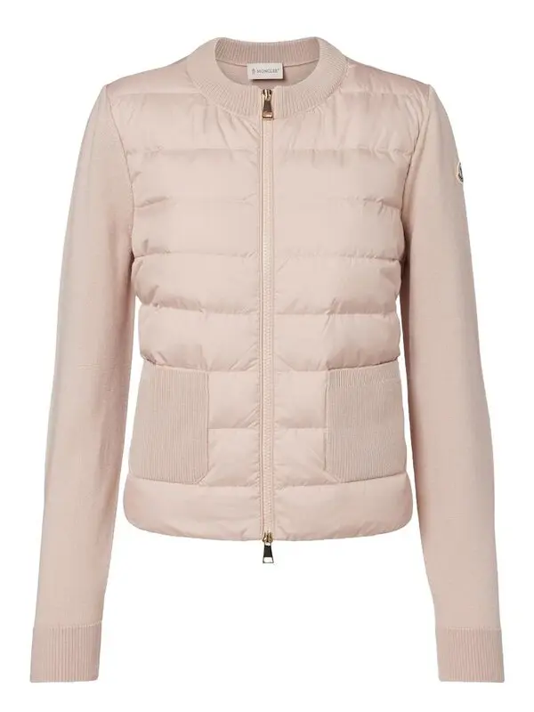 Moncler Down-paneled Virgin Wool Cardigan - Pink