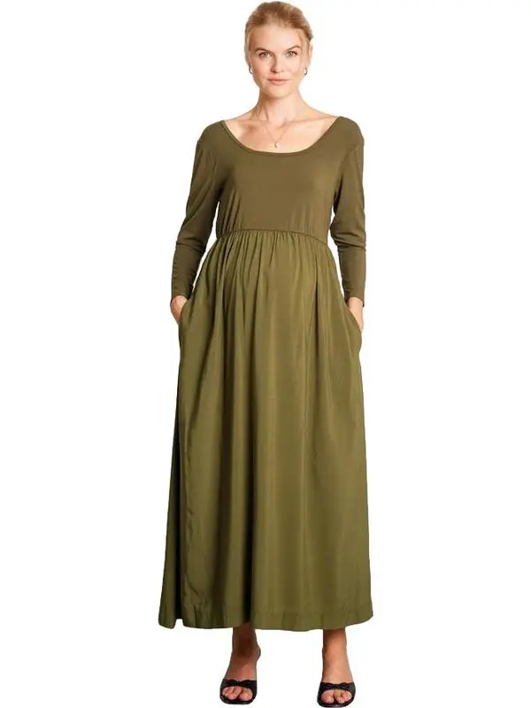 NOM MATERNITY Maeve Maternity Long Sleeve Dress - Moss Green
