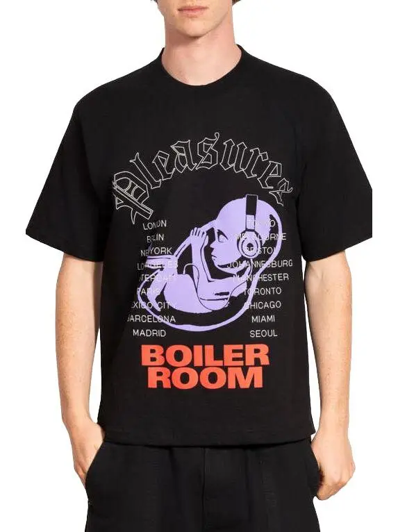 PLEASURES X Boiler Room Headphone Cotton Graphic T-shirt - Black