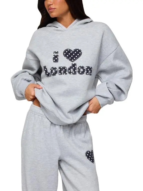 EDIKTED Polka Dot Appliqué Hoodie - Gray-melange