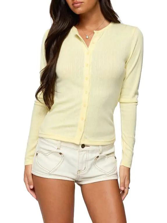 EDIKTED Maeva Pointelle Button-up Top - Yellow