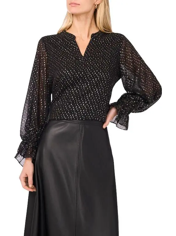 Vince Camuto Foil Print Chiffon Top - Rich Black