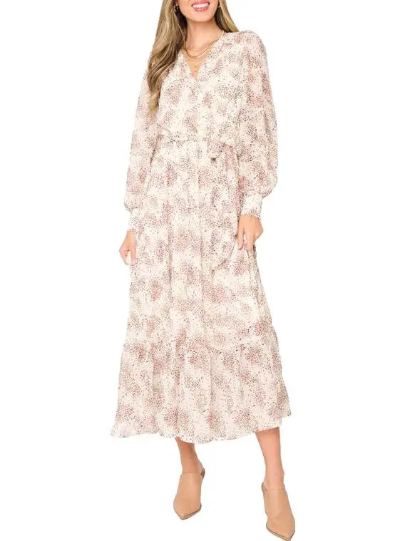 GIBSONLOOK Abstract Print Maxi Dress With Sash - Dot Fawn Print