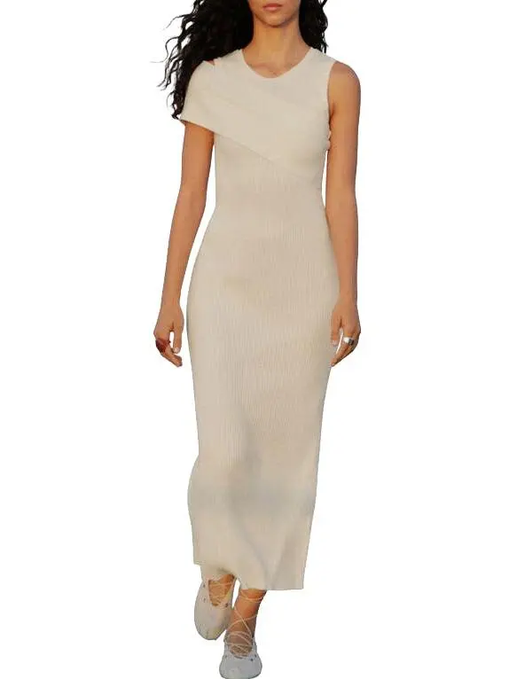 Mango Asymmetric Knit Midi Dress - White