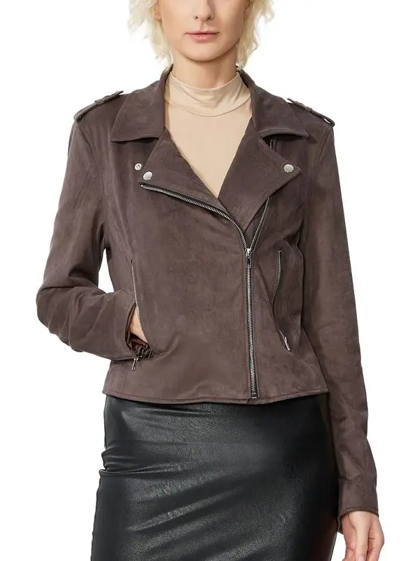 KIMI + KAI Faux Suede Moto Jacket - Coffee