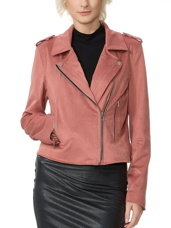 KIMI + KAI Faux Suede Moto Jacket - Coral Haze