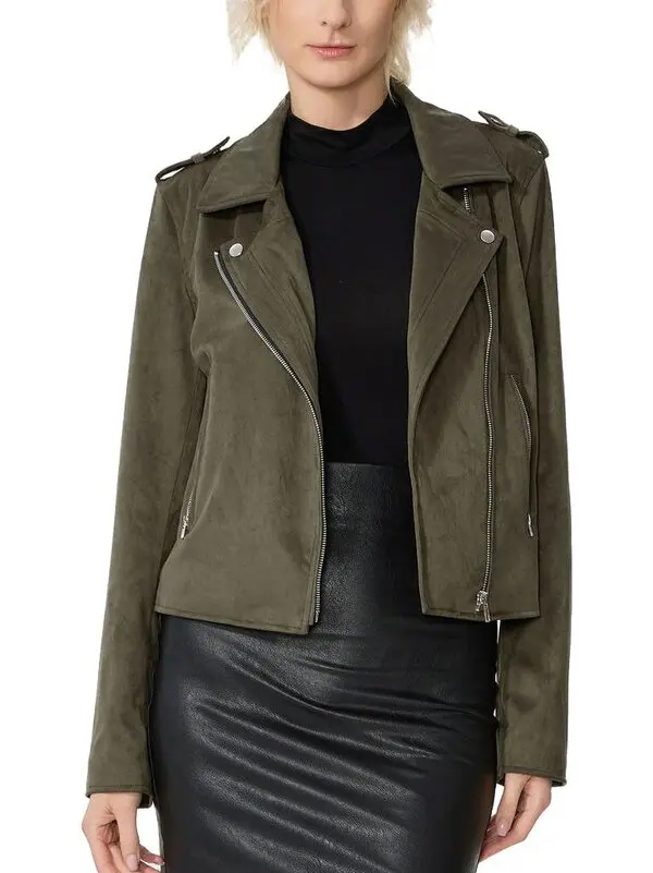 KIMI + KAI Faux Suede Moto Jacket - Forest Green