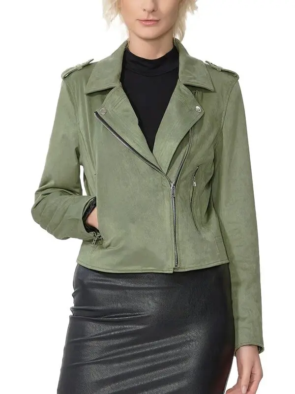 KIMI + KAI Faux Suede Moto Jacket - Olive