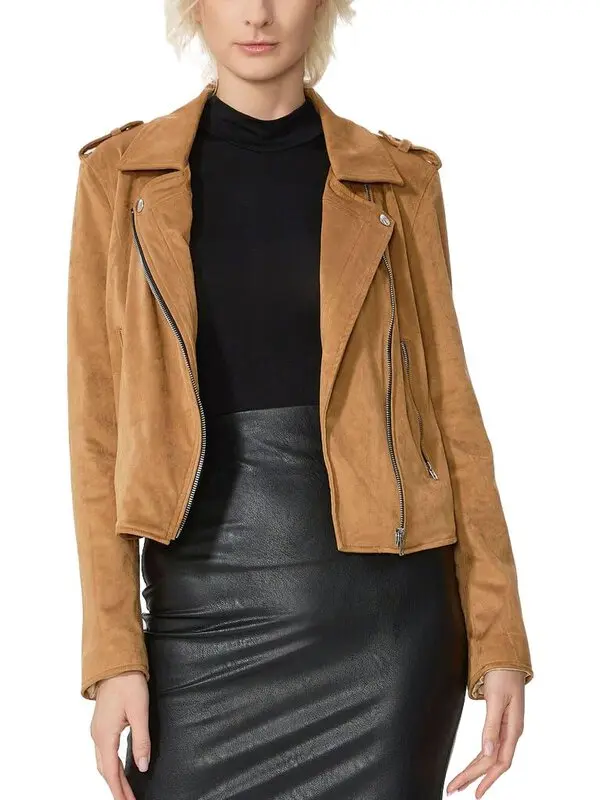 KIMI + KAI Faux Suede Moto Jacket - Tobacco