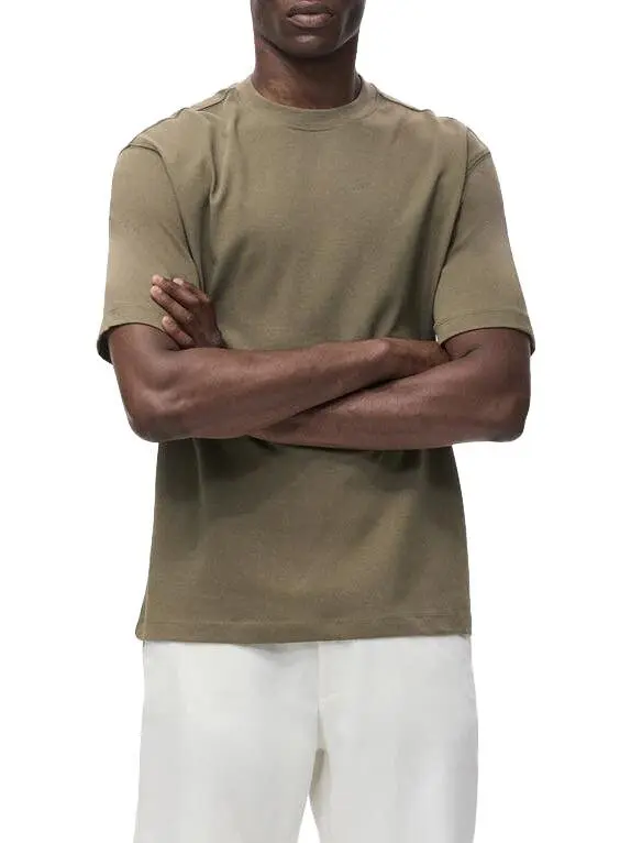 Mango Relaxed Fit Solid Cotton T-shirt - Khaki Green