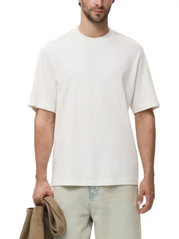 Mango Relaxed Fit Solid Cotton T-shirt - Off White