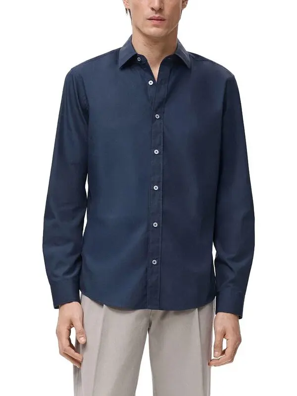 Mango Solid Regular Fit Button-up Shirt - Navy