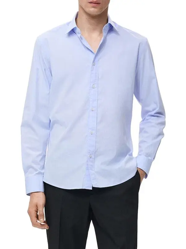 Mango Solid Regular Fit Button-up Shirt - Sky Blue