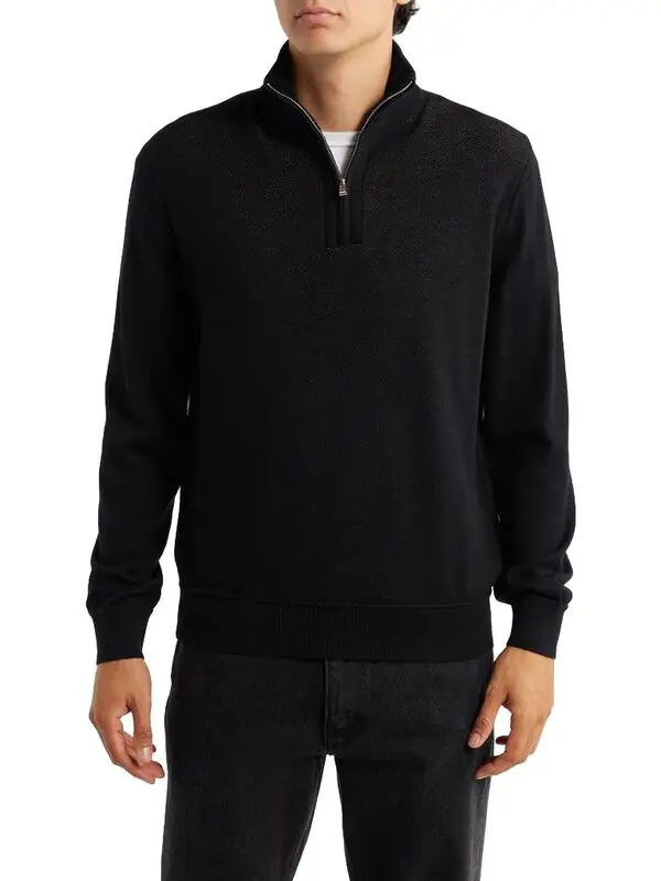 Hugo Boss Illario Quarter Zip Sweater - Black