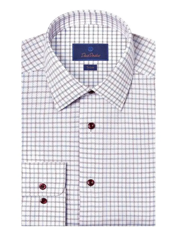David Donahue Trim Fit Windowpane Cotton Dress Shirt - Blue/berry
