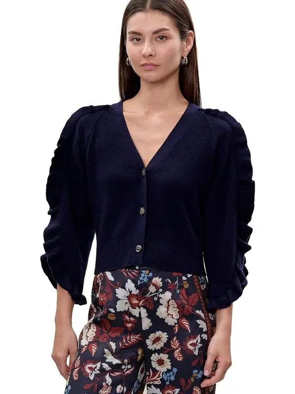 Rebecca Taylor Kaia Knit Cardigan - Navy