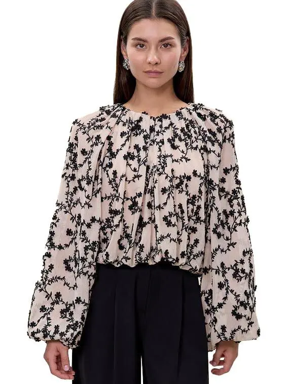 Rebecca Taylor Marisol Bubble Blouse - Antique White/black