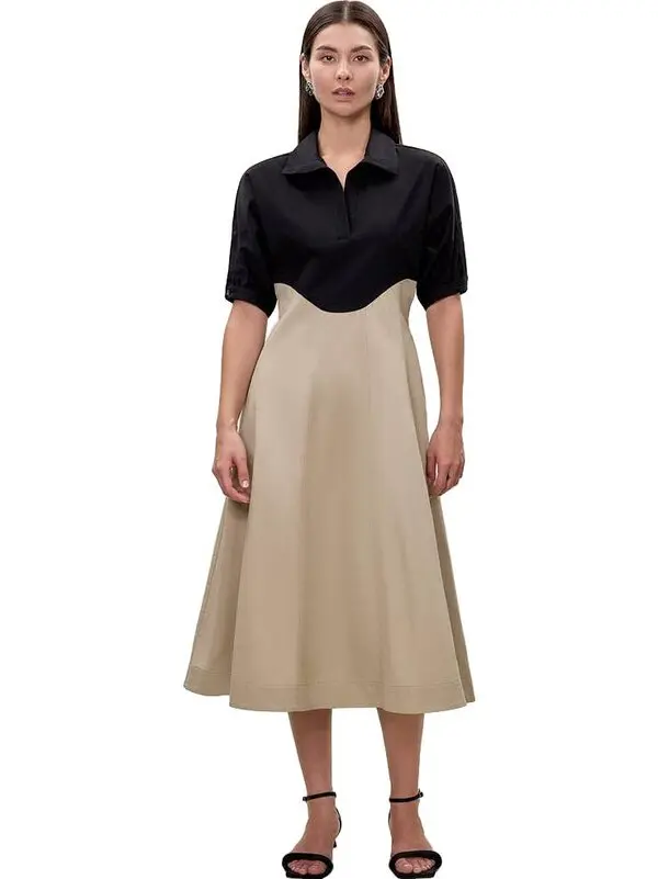 Rebecca Taylor Elspeth Colorblock Cotton Dress - Black/tan
