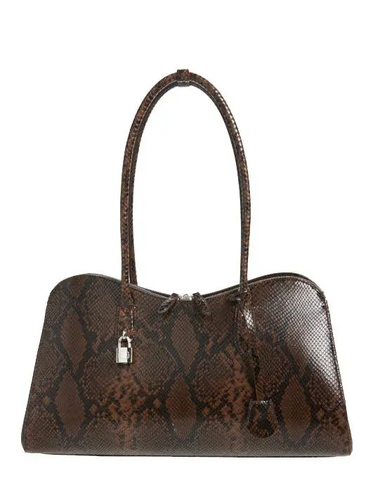 Stella McCartney Ryder Snakeskin Embossed Faux Leather Tote - Espresso