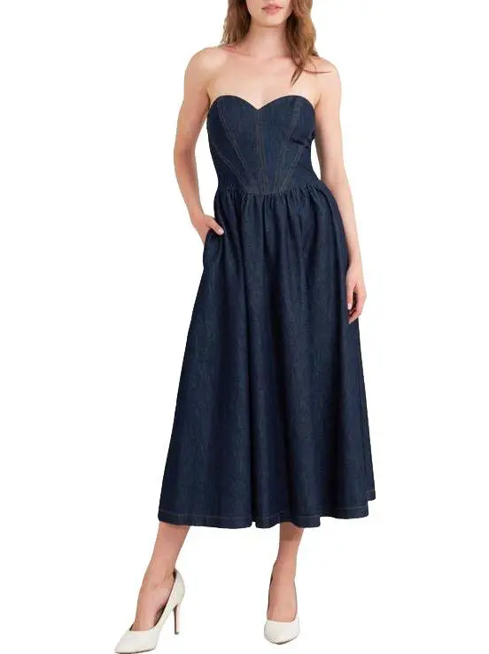 FREEMARKET Strapless Midi Dress - Denim