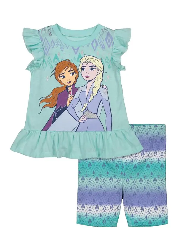 Disney Frozen T-shirt And Bike Shorts Set - Blue