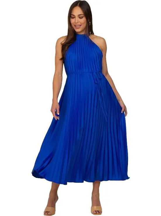 PINKBLUSH Pleated Halter Maternity Dress - Royal Blue
