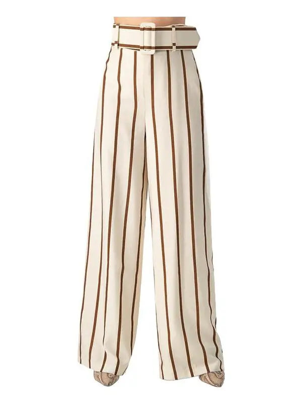 IVONNE Striped Wide-leg Pants With Belt - Natural