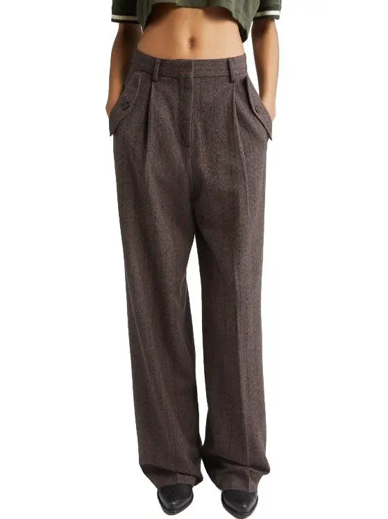 Golden Goose Journey Pinstripe Pleated Wool Wide Leg Pants - Cocoa Brown/turquoise