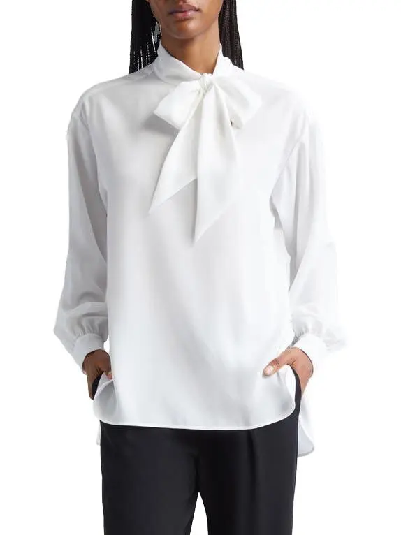 Emporio Armani Crepe Tie-neck Shirt - Solid White
