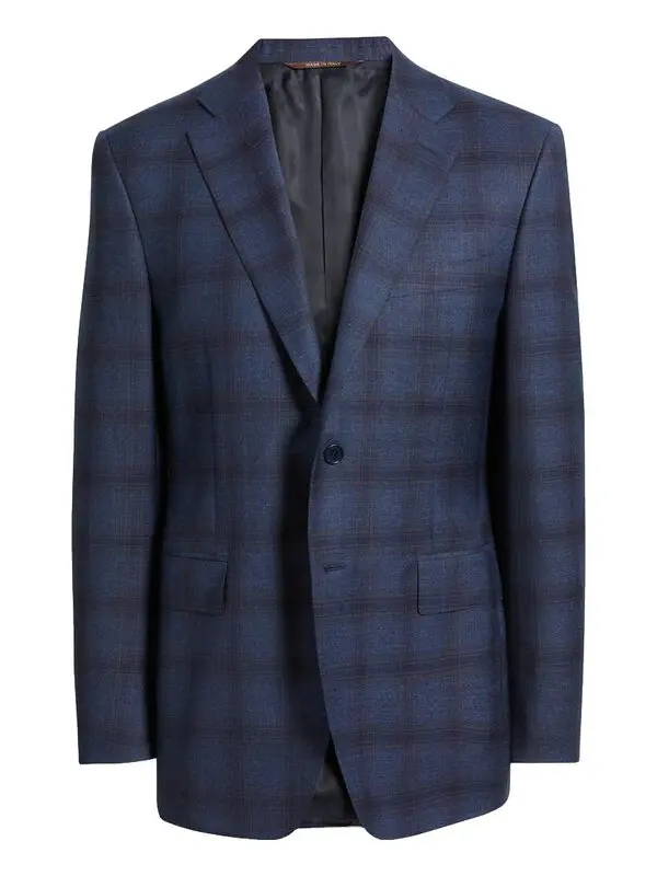 Canali Siena Regular Fit Ombré Check Super 130s Wool Sport Coat - Navy