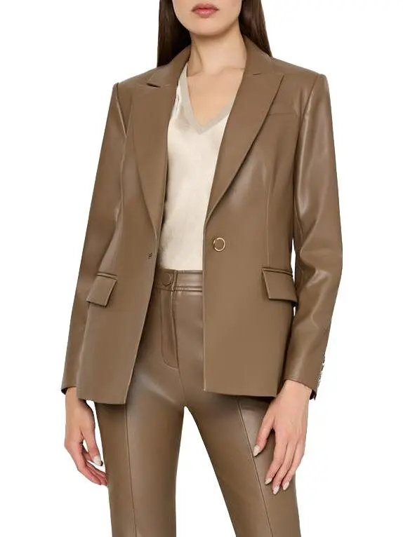 MILLY Alexa Faux Leather Blazer - Mocha
