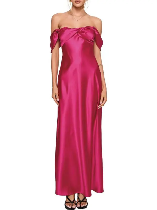 Princess Polly Live For You Off-the-shoulder Gown - Hot Pink