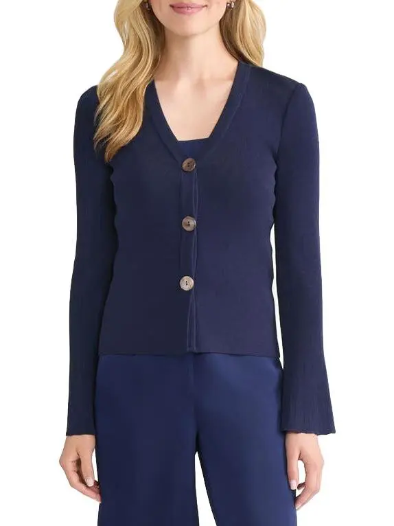 Misook Lani Lynn Bell Sleeve Cardigan - Moonlit Navy