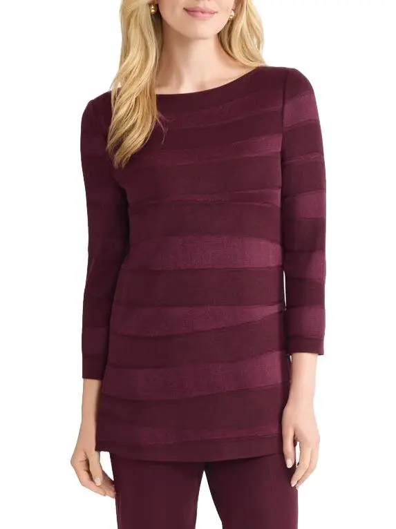 Misook Tonal Stripe Tunic - Sangria