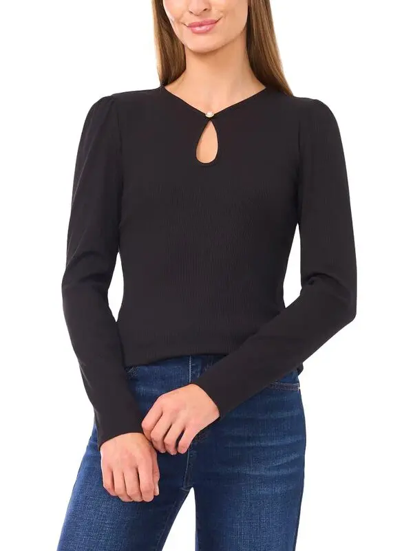CECE DUPRAZ Keyhole Rib Top - Rich Black