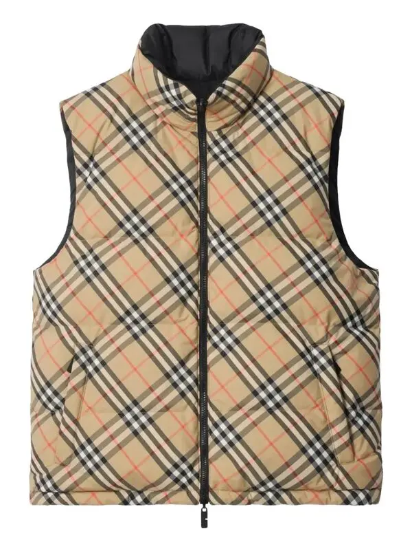 Burberry Snoshill Reversible Check Puffer Gilet - Beige