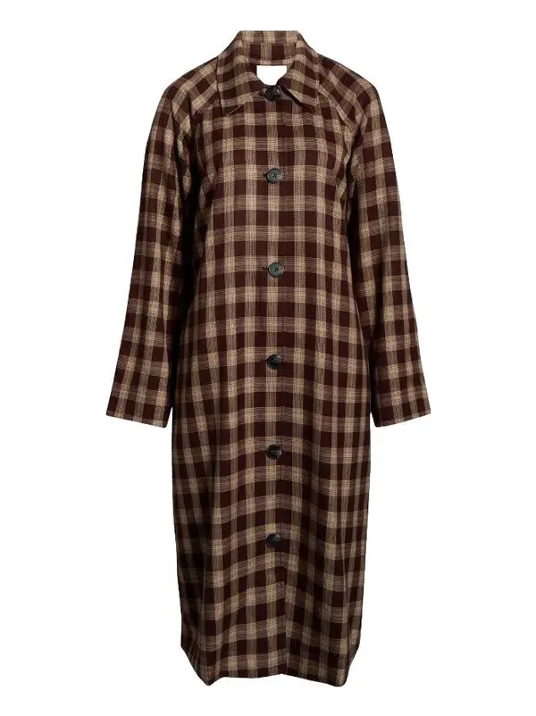 REFORMATION Beck Plaid Trench Coat - Brown Check