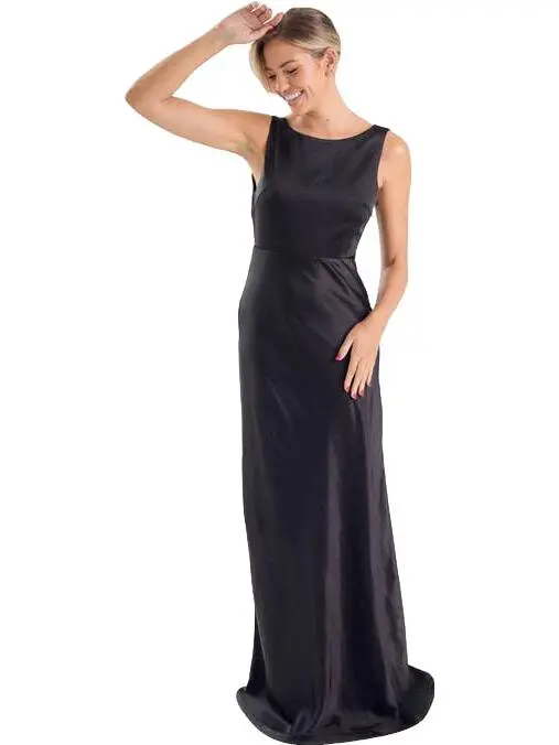 SIX STORIES Satin Bridesmaid Dress With Cowl Back - Black
