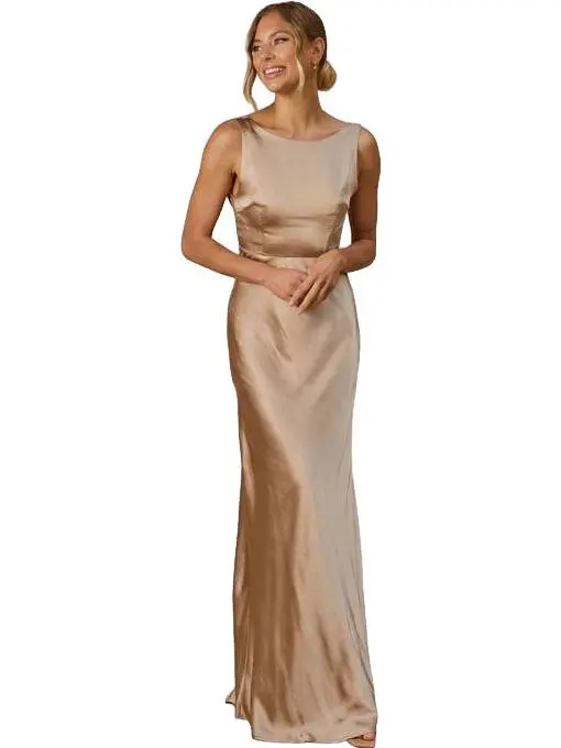 SIX STORIES Satin Bridesmaid Dress With Cowl Back - Champagne