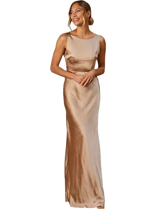 SIX STORIES Satin Bridesmaid Dress With Cowl Back - Champagne