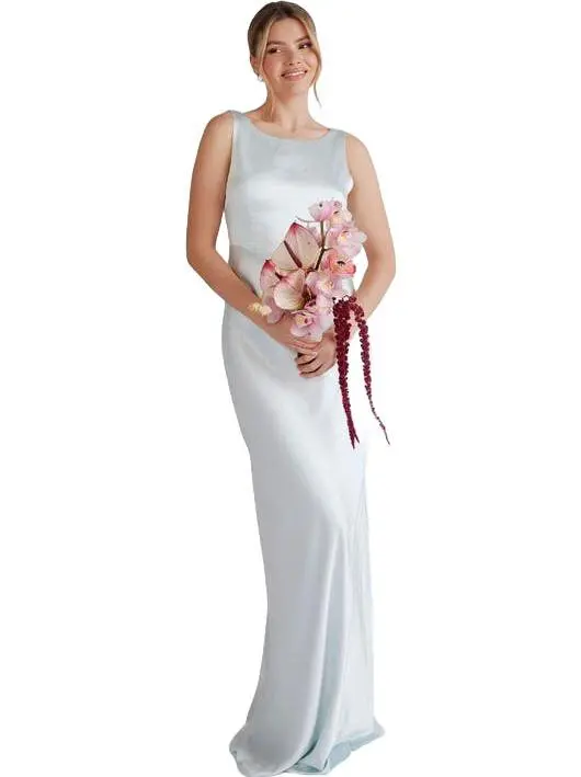 SIX STORIES Satin Bridesmaid Dress With Cowl Back - Ice Blue