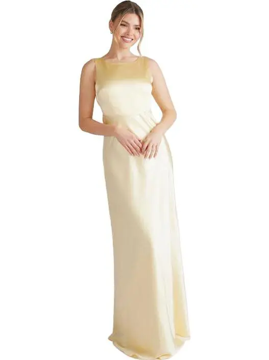SIX STORIES Satin Bridesmaid Dress With Cowl Back - Lemon