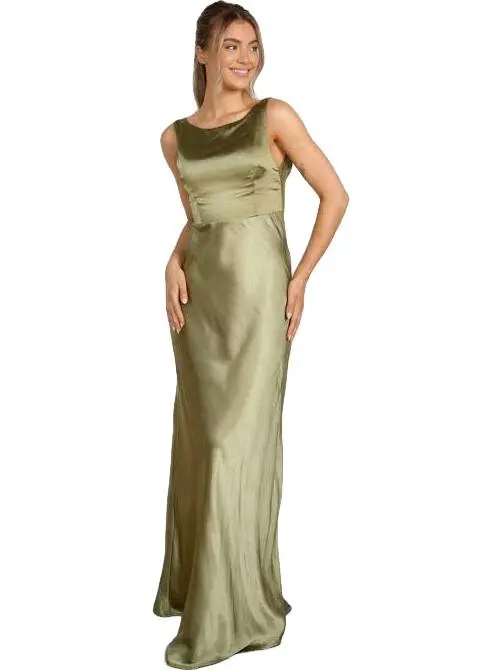 SIX STORIES Satin Bridesmaid Dress With Cowl Back - Moss Green